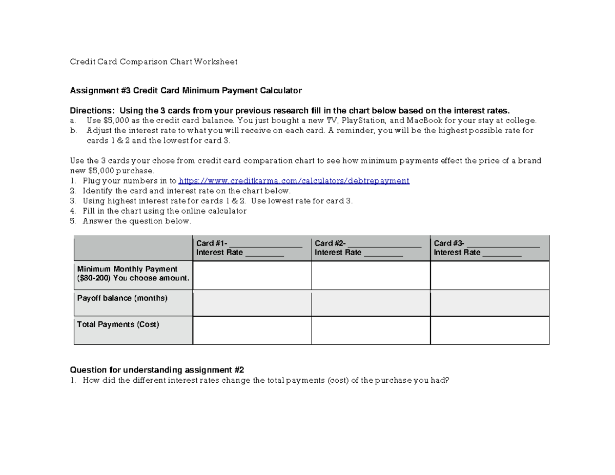 Credit Card Hunt Project-2 - Credit Card Comparison Chart Worksheet ...
