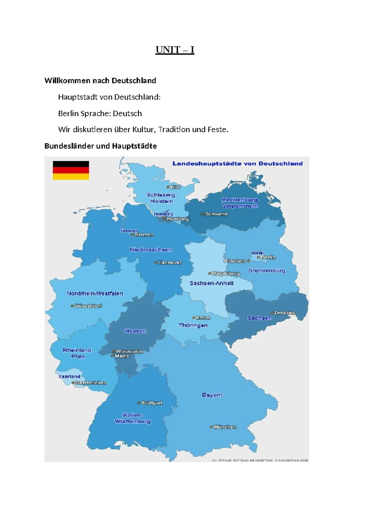 UNIT - I german - AAAA - UNIT – I Willkommen nach Deutschland ...