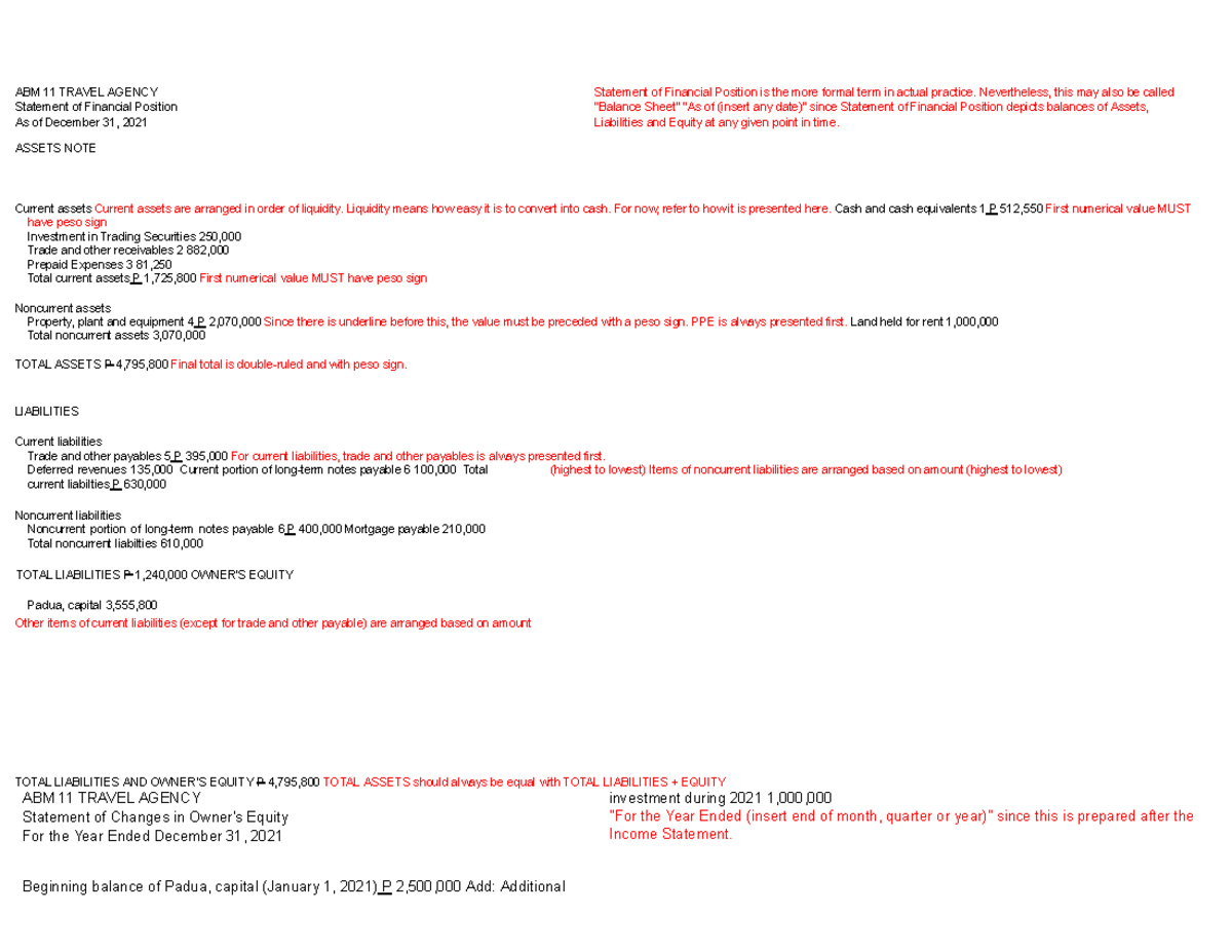 Sample FS (USE AS Reference) - ABM 11 TRAVEL AGENCY Statement of ...