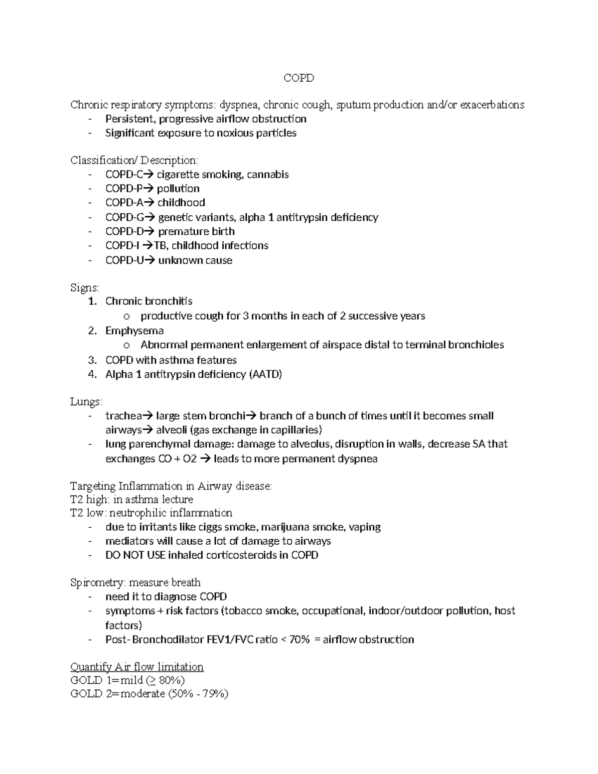 Thera notes for final (COPD) - COPD Chronic respiratory symptoms ...