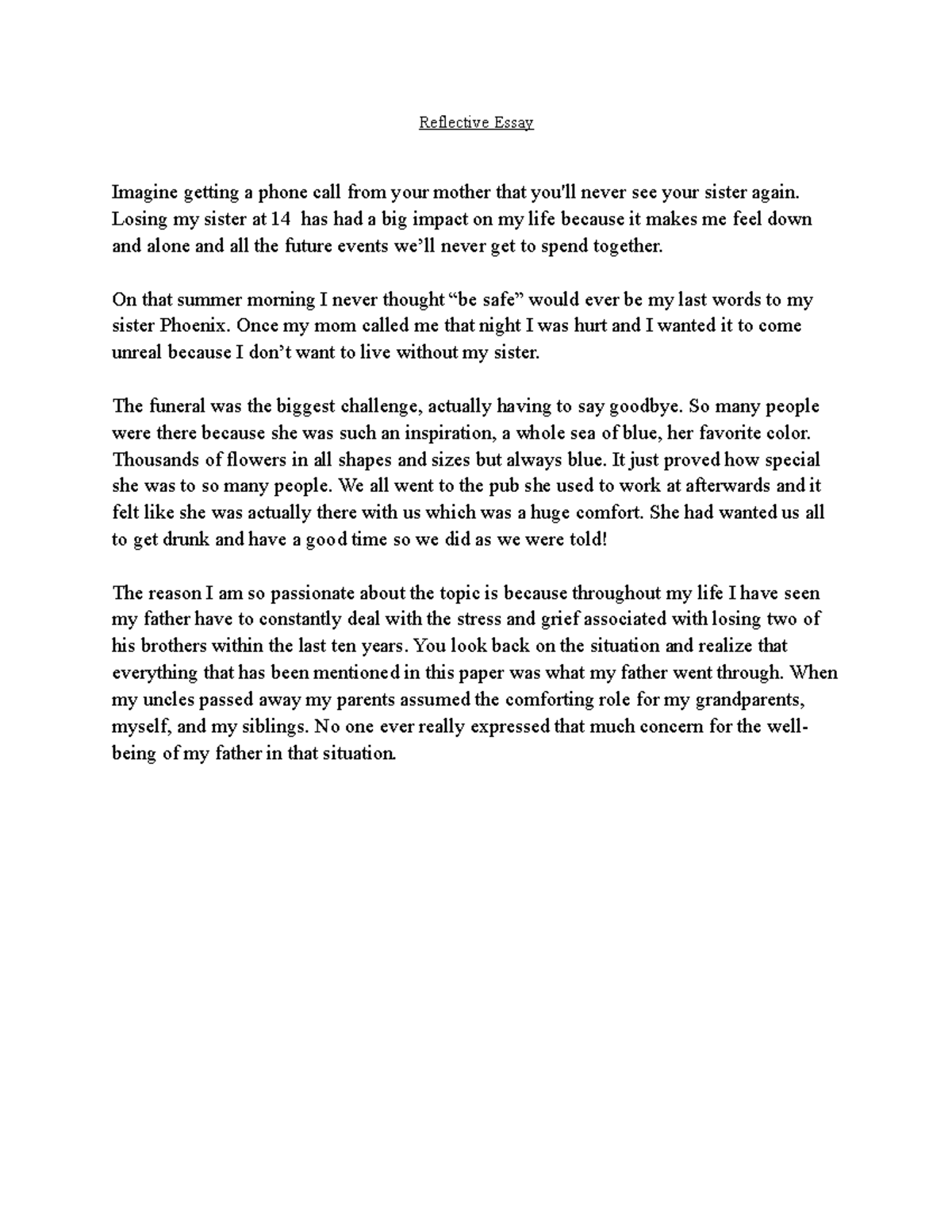 QT-Reflective Essay - Reflective Essay Imagine getting a phone call ...