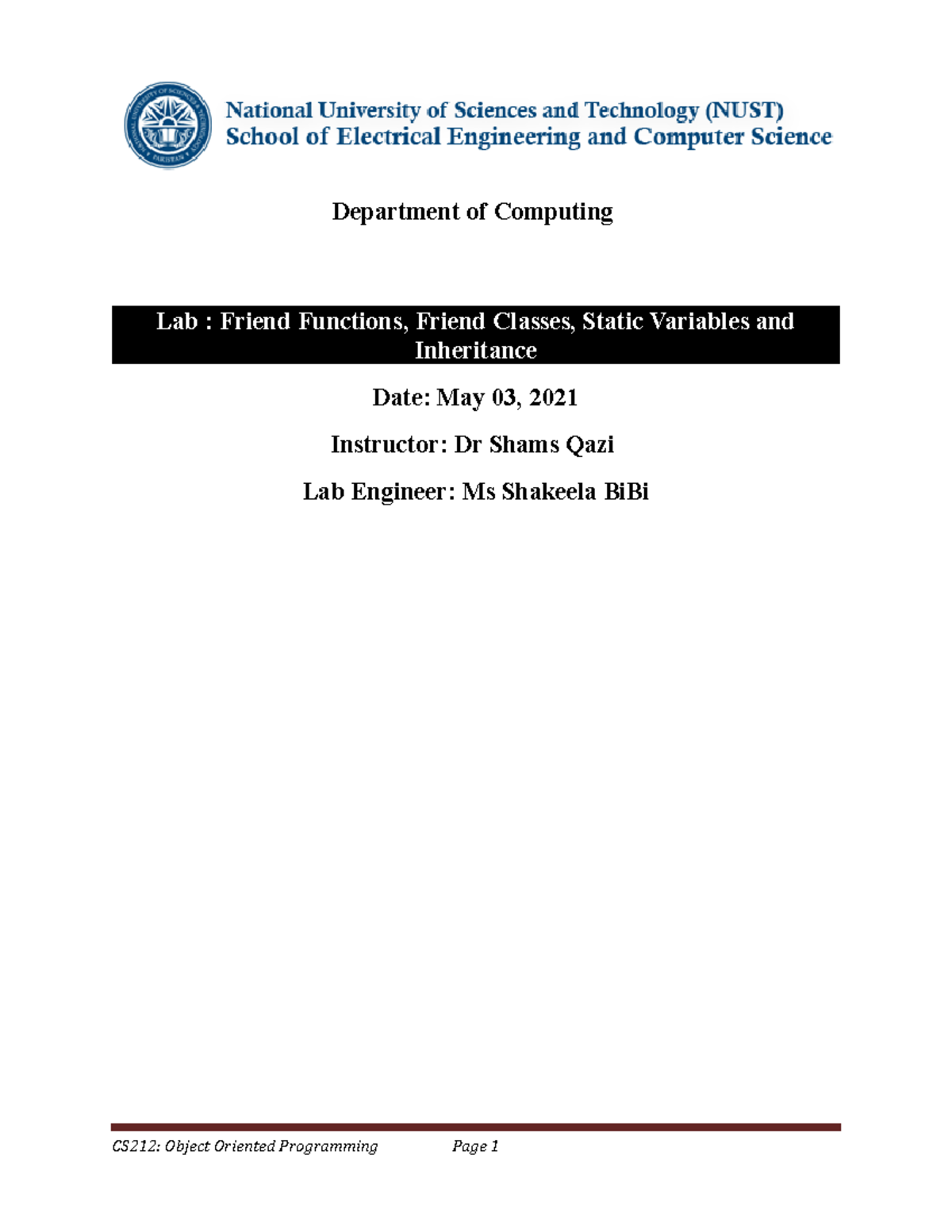 Lab 10 Oop Dfsgdh Department Of Computing Lab Friend Functions
