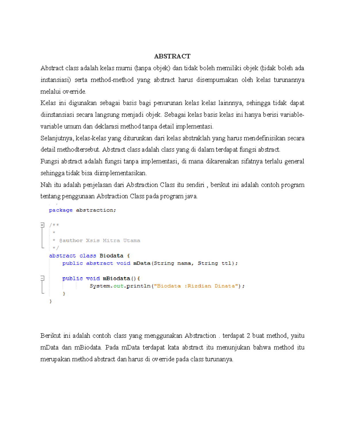 Modul Praktikum OOP Abstract - ABSTRACT Abstract class adalah kelas ...