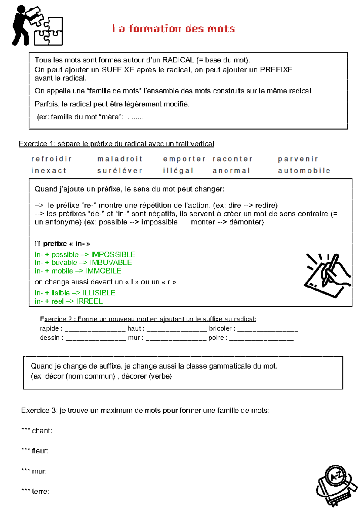 Leçon sur la formation des mots - Quand j’ajoute un préfixe, le sens du ...