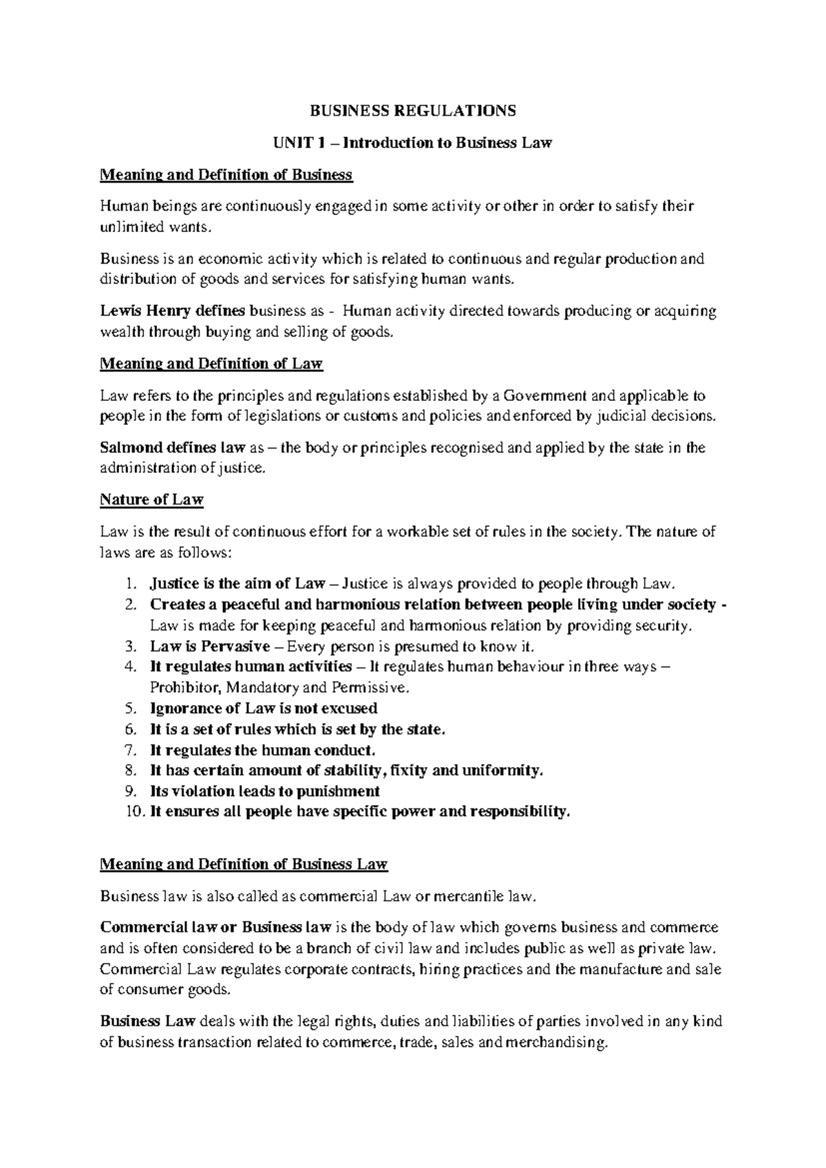 Unit 1 - Introduction to Business Laws and Contract Laws Introduction ...