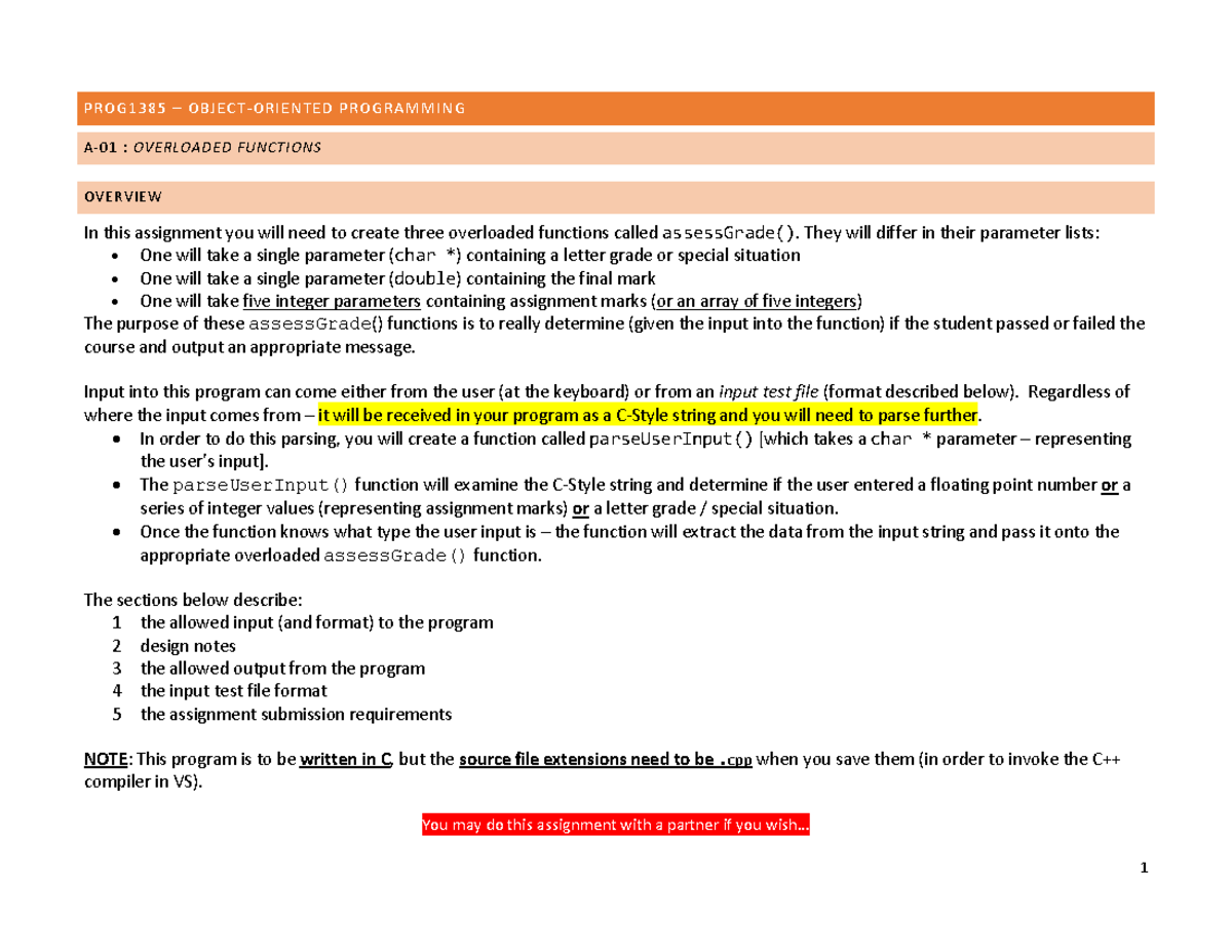 OOP-A01 - ASasd - PROG1385 – OBJECT-ORIENTED PROGRAMMING A-01 ...