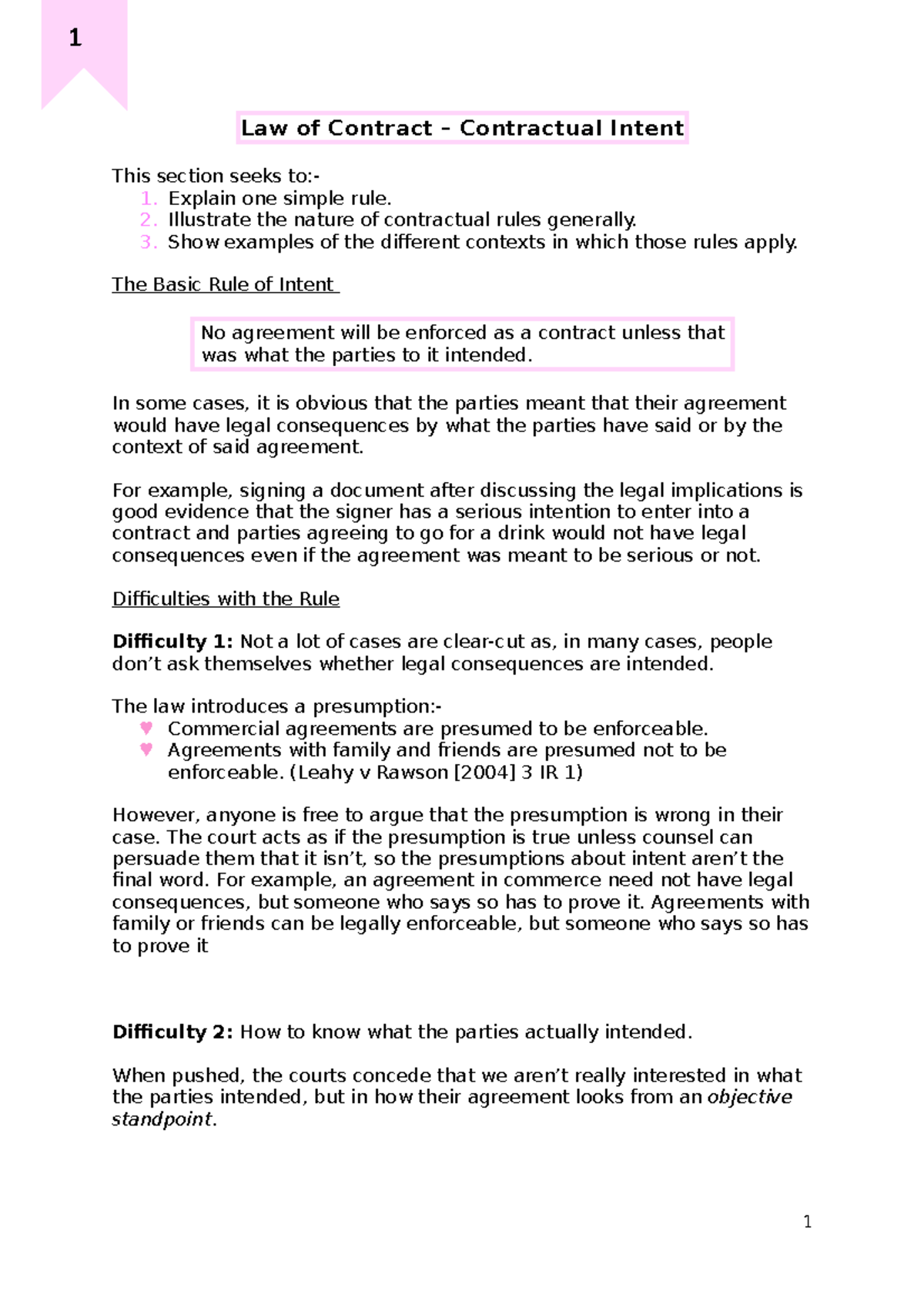 Law of Contract – Contractual Intent - Law of Contract – Contractual ...
