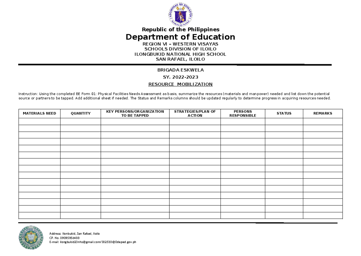 BE-FORM-3 - n/a - Republic of the Philippines Department of Education ...