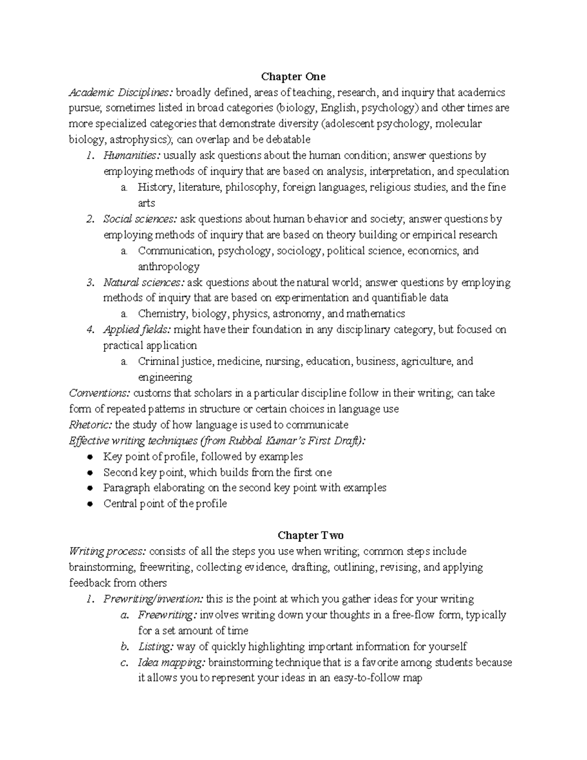 ENG 101 Notes - Chapter One Academic Disciplines: broadly defined ...