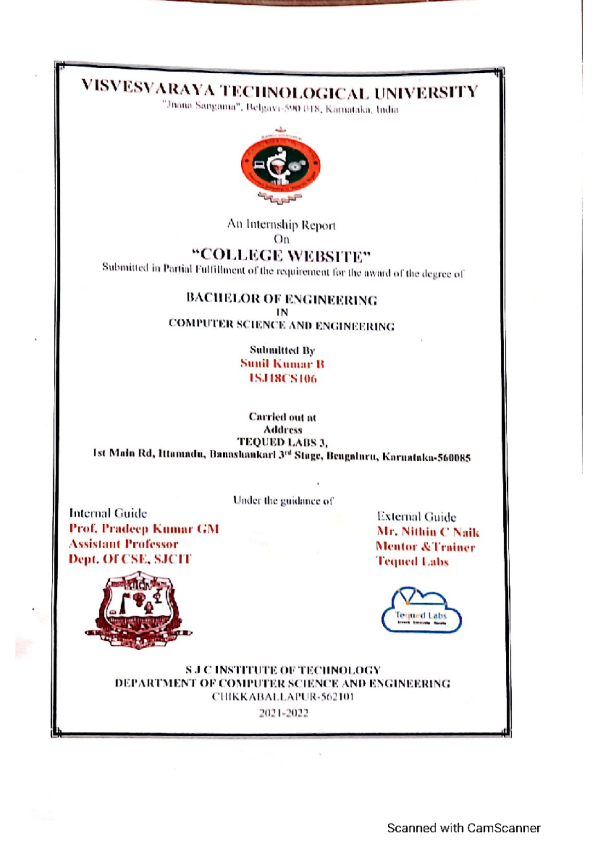 1SJ18CS106 Sunil Kumar B - Computer Science & Engineering - Studocu