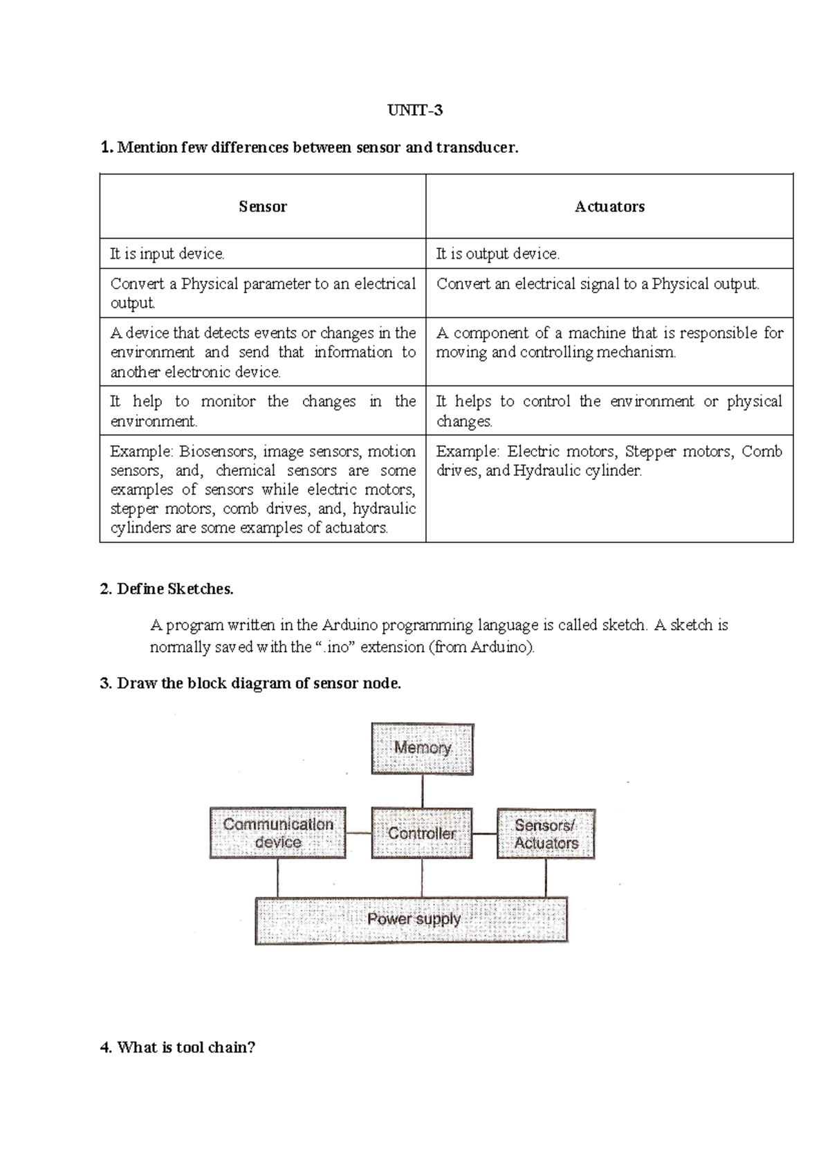 UNIT 3 4 5 TWO Marks - UNIT- Mention few differences between sensor and transducer. Sensor ...