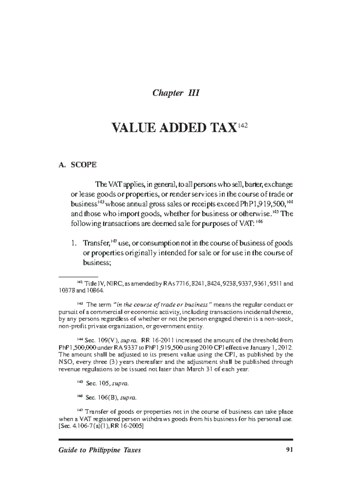 Value-added-tax - None - Chapter III VALUE ADDED TAX 142 A. SCOPE The ...