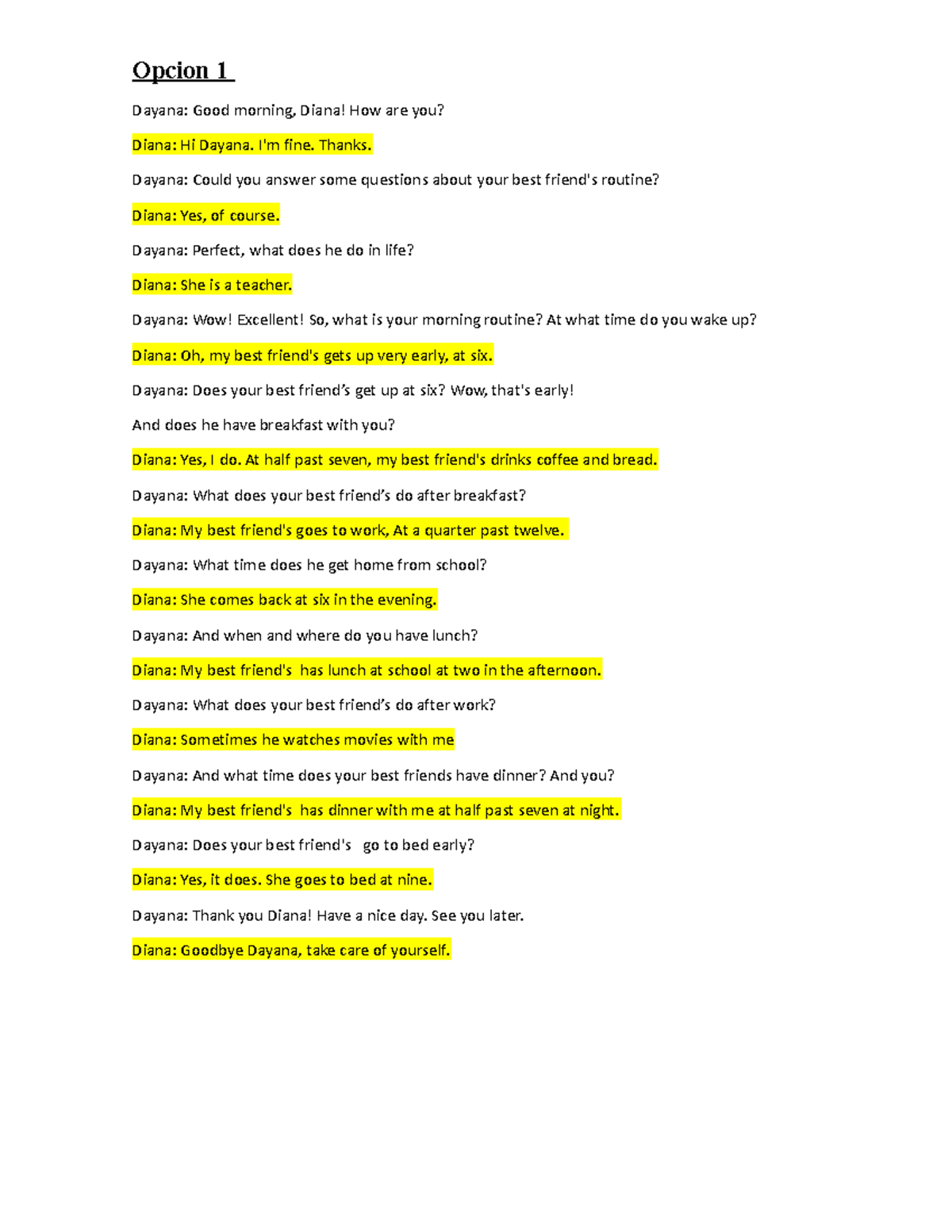 Week 11 Task Assignment Whats Your Best Friends Routine Opcion 1 Dayana Good Morning Diana