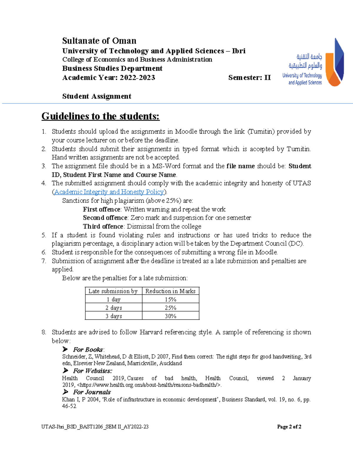 Assignment-BAST1206-Sem2-AY2022-23 - Sultanate of Oman University of Technology and Applied ...