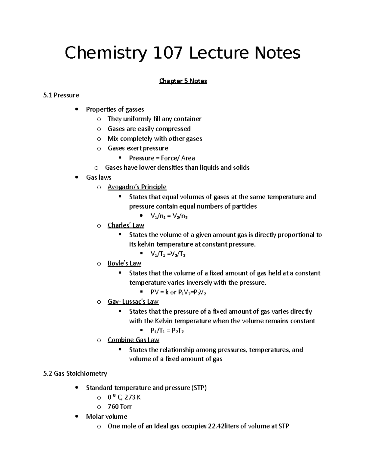 Chemistry lectures 1 - Chemistry 107 Lecture Notes Chapter 5 Notes 5 ...