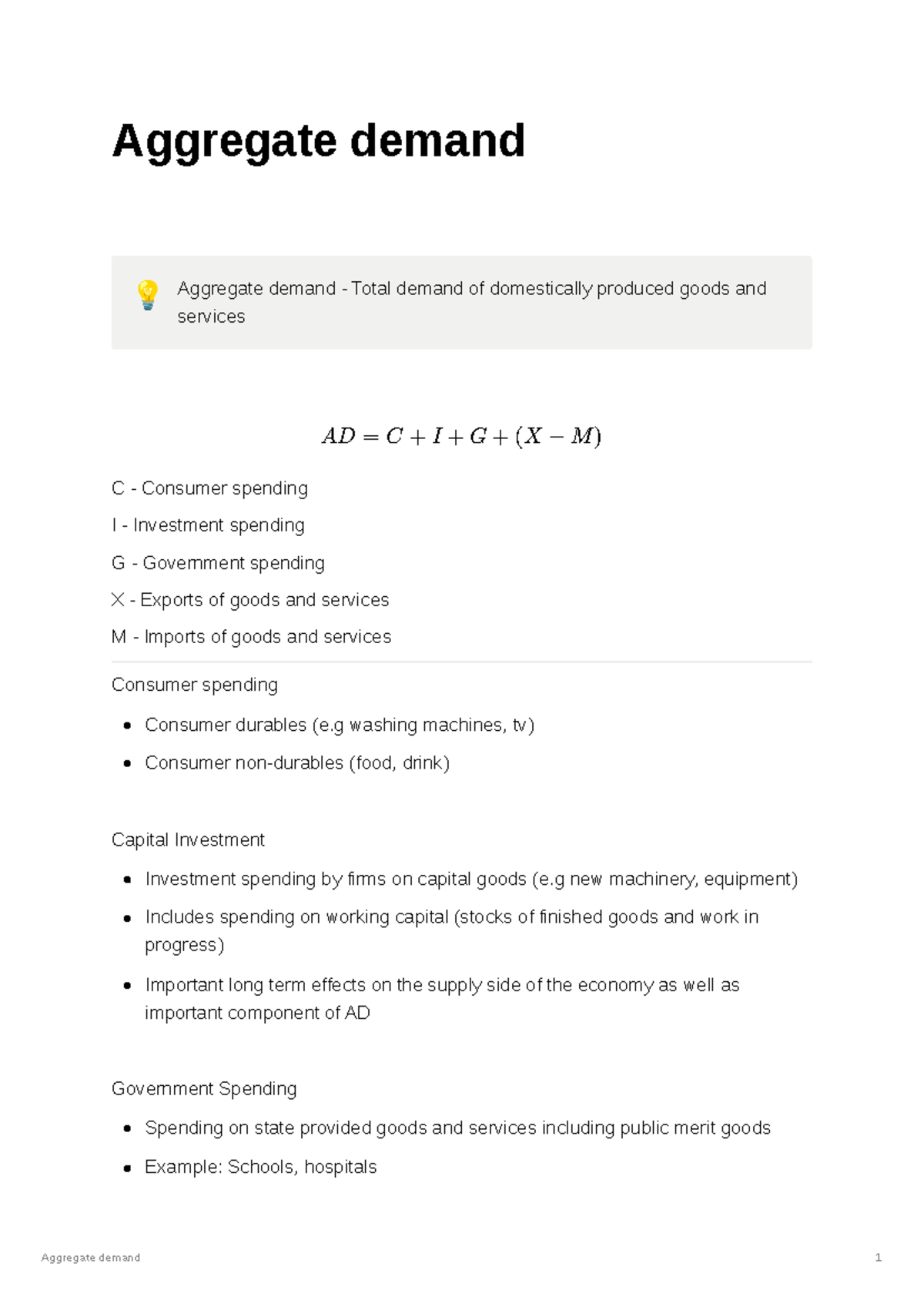 Aggregate demand - tvyvuvvyvubib - Aggregate demand 💡 Aggregate demand - Total demand of - Studocu