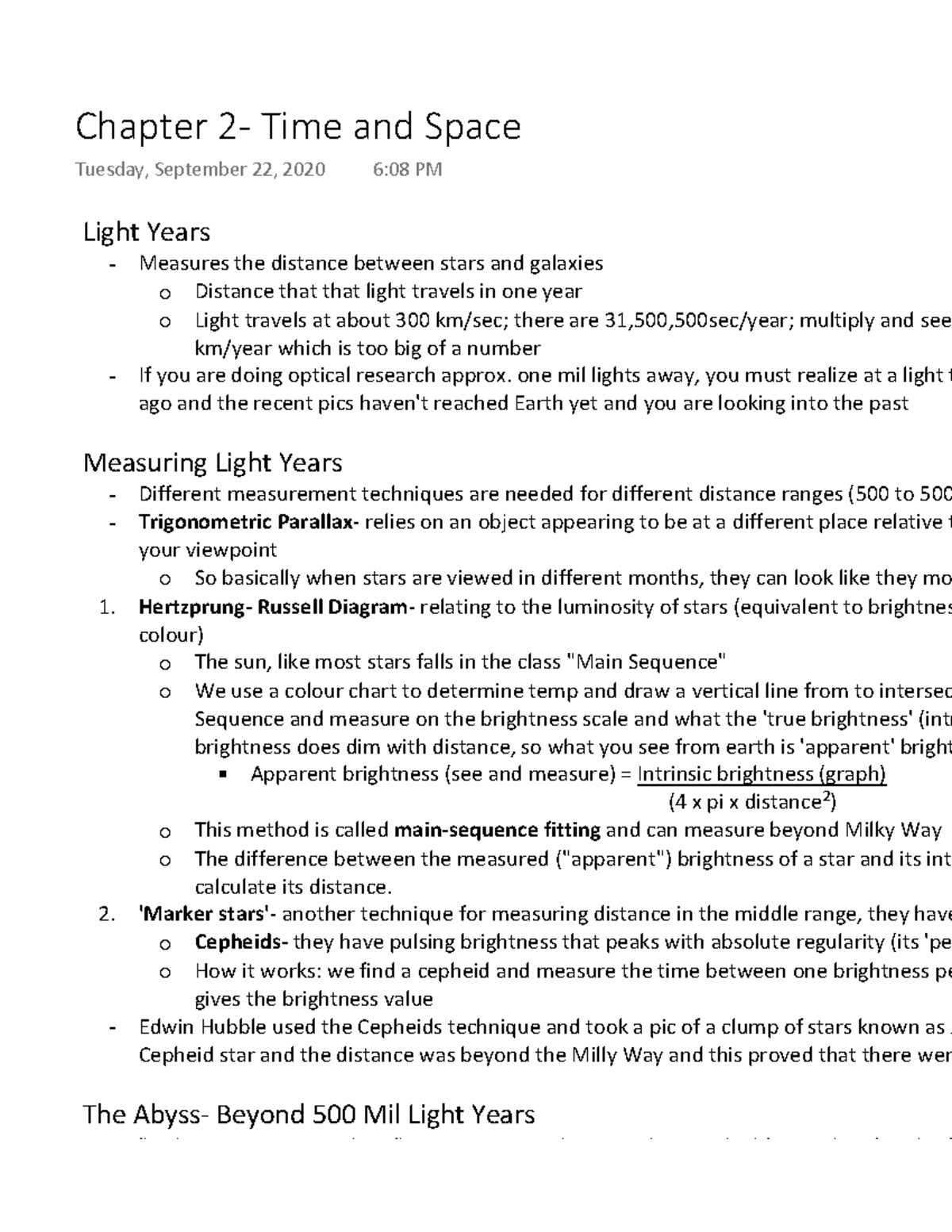 Chapter 2- Time and Space - Light Years Measures the distance between ...