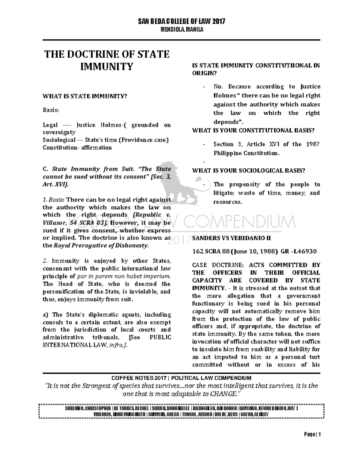 3 State Immunity CHAP 3 - 7-19-16 - MENDIOLA, MANILA COFFEE NOTES 2017 ...