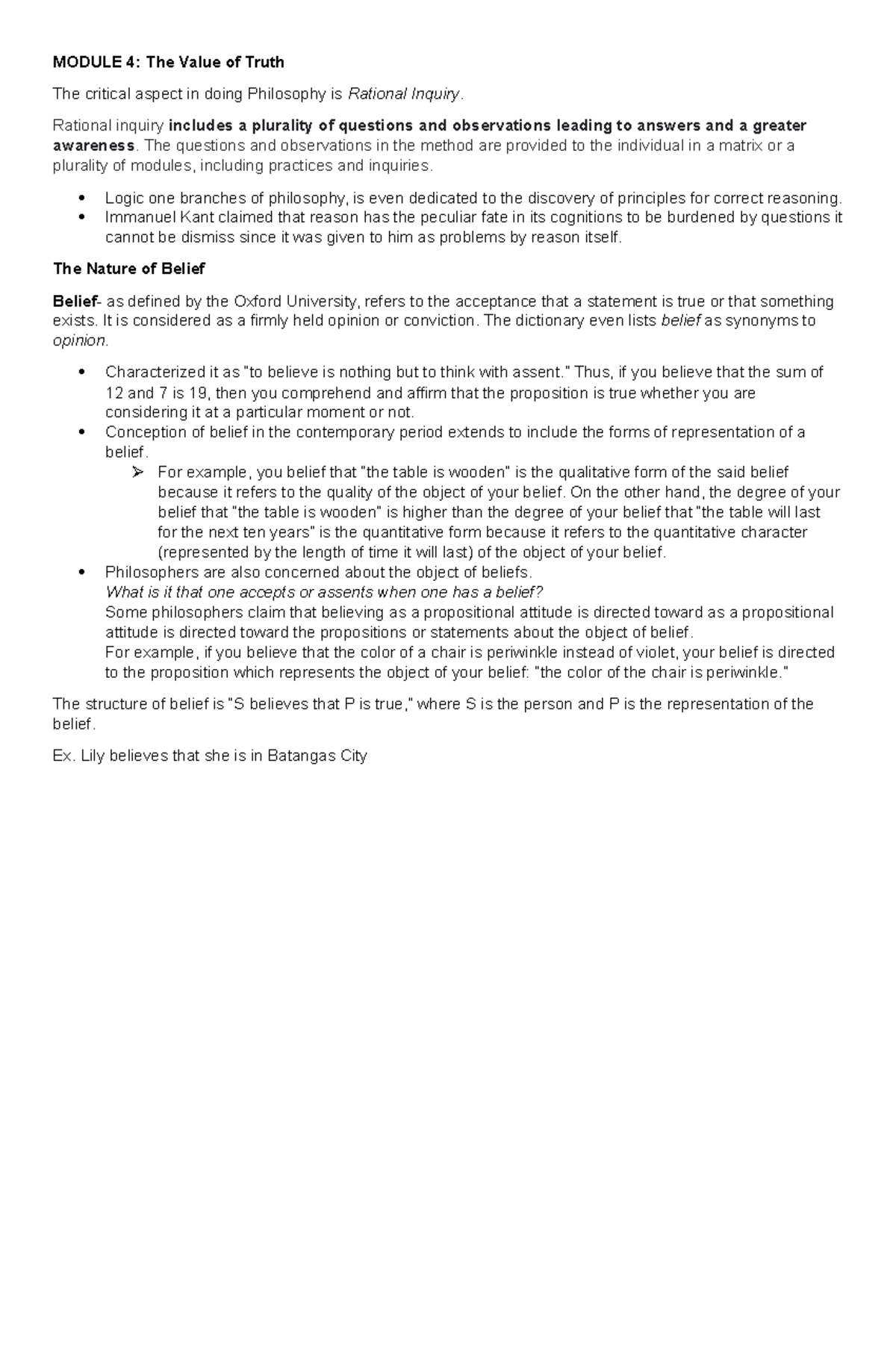 Module 4- Philo - MODULE 4: The Value of Truth The critical aspect in doing Philosophy is ...