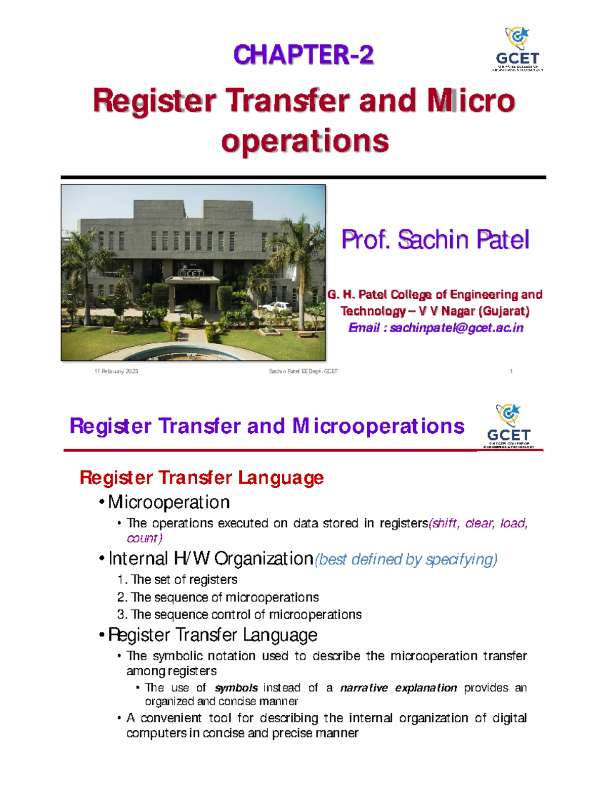 microcontroler and microprocessor - CHAPTER- 2 Register Transfer and ...