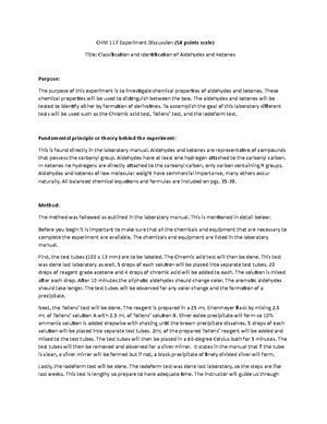 CHM 117 - Lab 3 Spring 2018 - CHM 117 Experiment Discussion (50 points ...