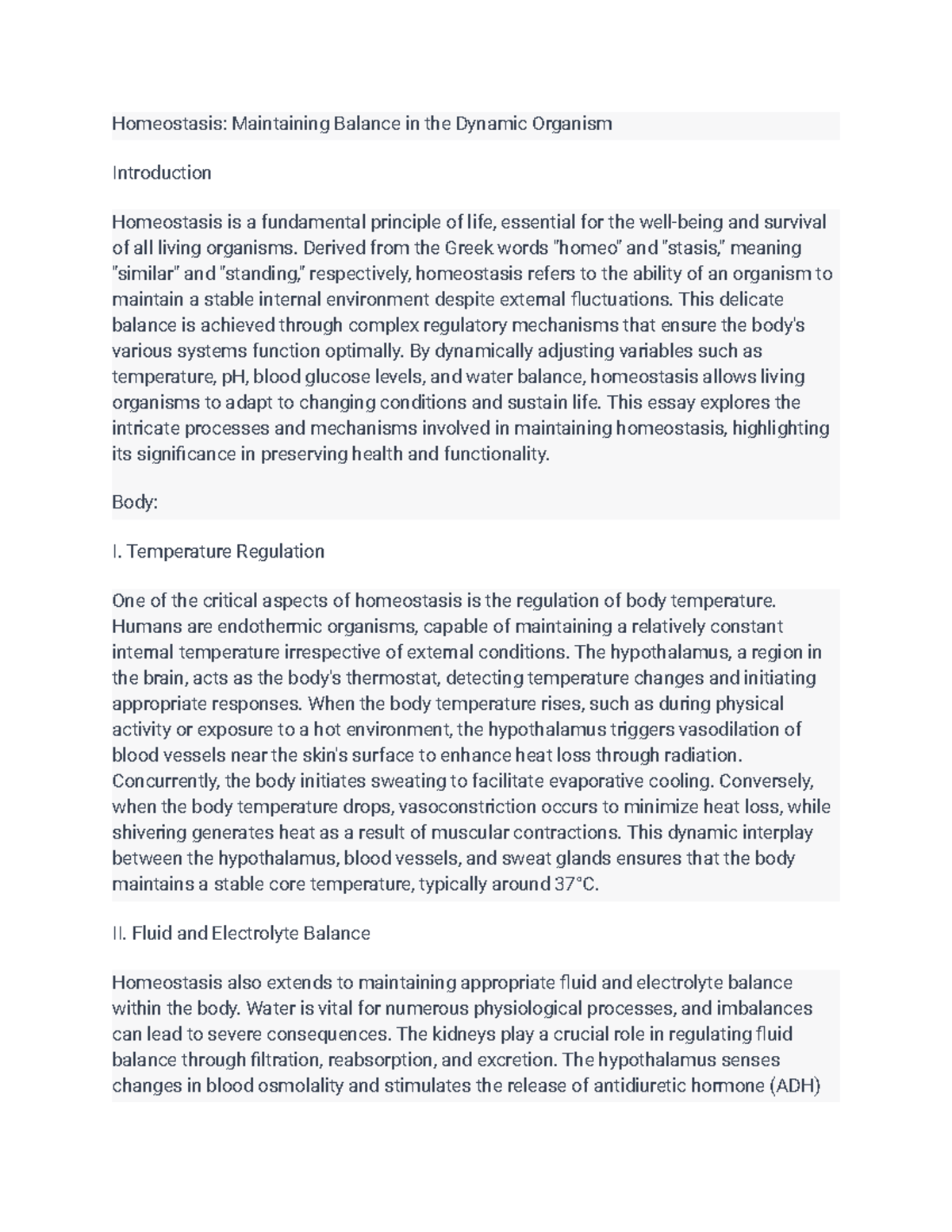 Homeostasis Maintaining Balance in the Dynamic Organism - Homeostasis ...