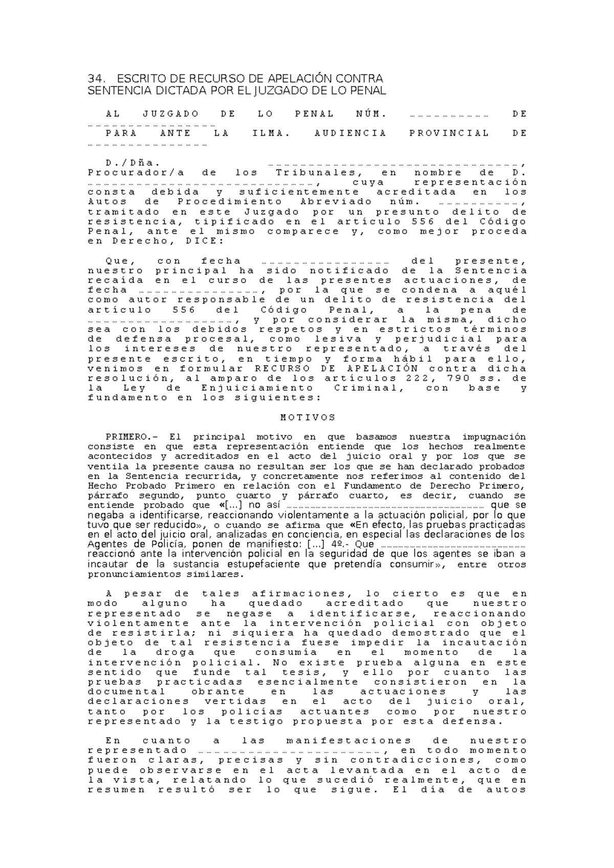 34 - DERECHO PENAL FORMATO - 34. ESCRITO DE RECURSO DE APELACIÓN CONTRA ...
