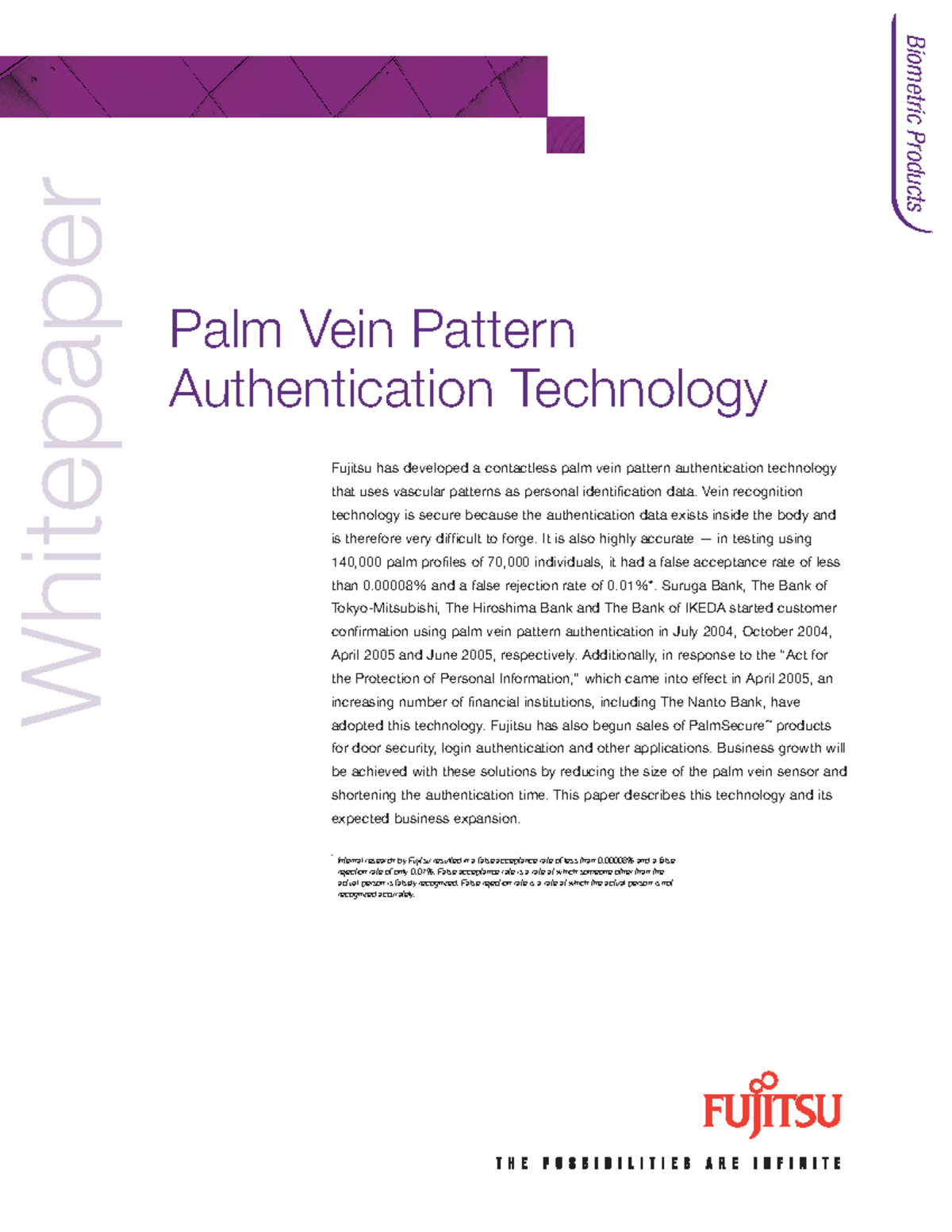 Palmsecure wp - Palm vein recognition of image processing meterial - Biometric Products Palm ...