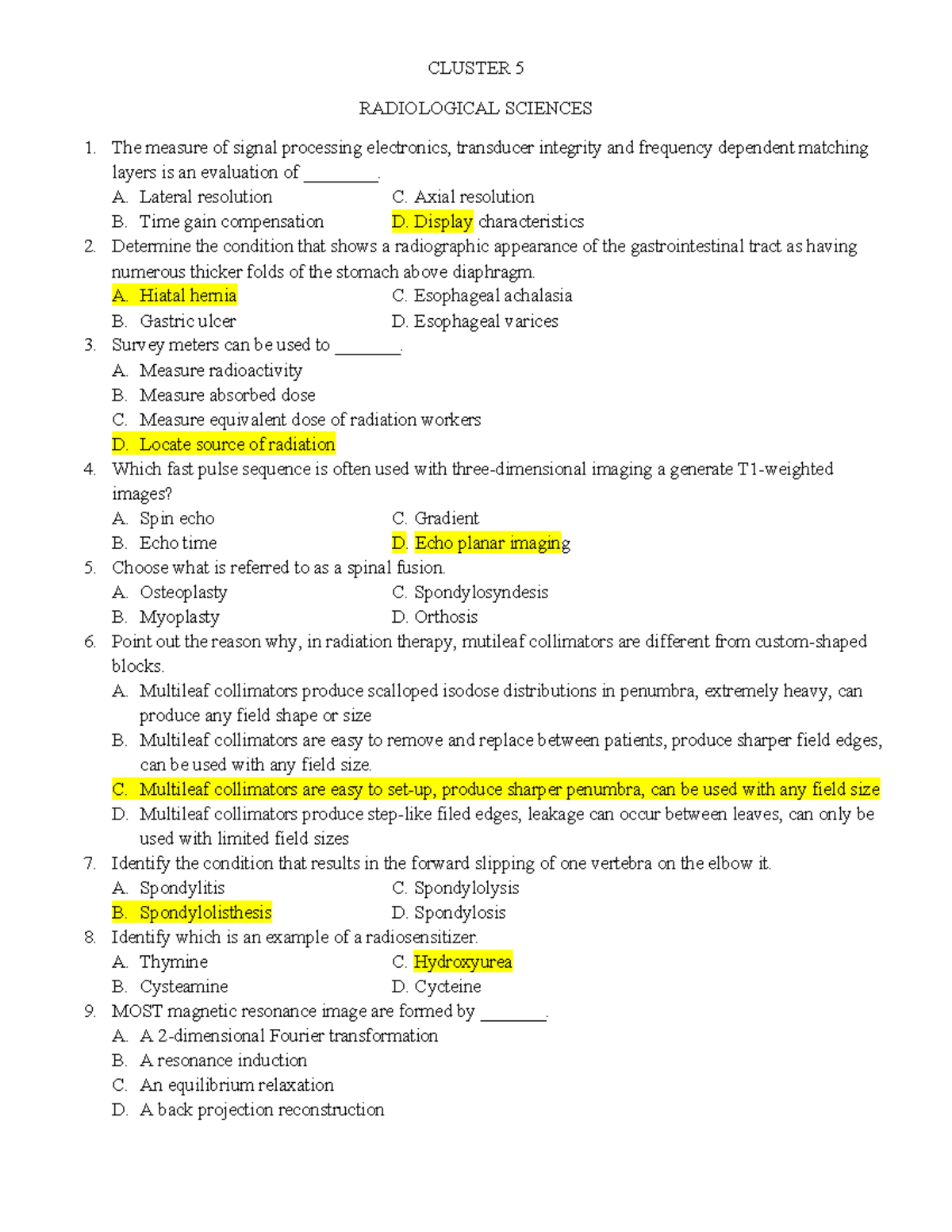 Cluster 5 RadSci - CLUSTER 5 RADIOLOGICAL SCIENCES The measure of ...
