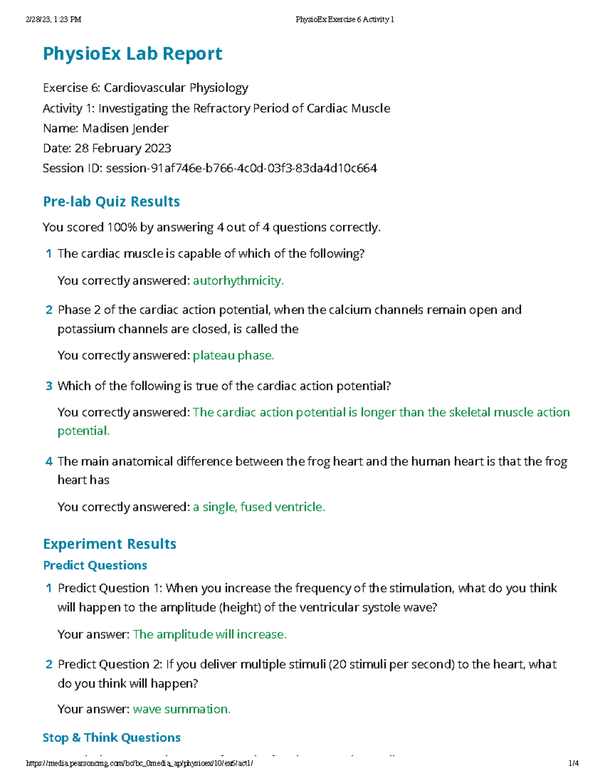 Physio Ex Exercise 6 Activity 1 - PhysioEx Lab Report Exercise 6 ...