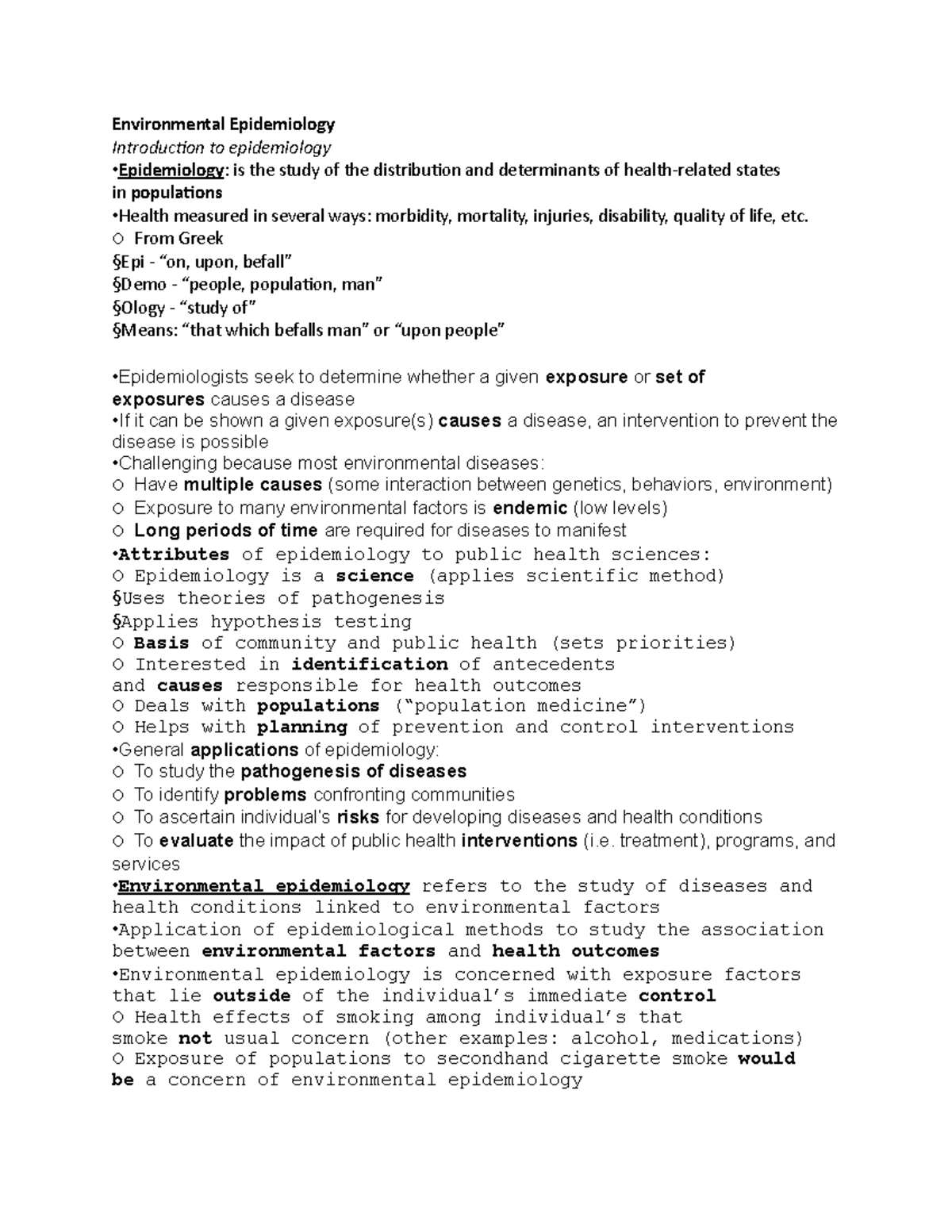 Module 2 - Environmental Epidemiology Introduction to epidemiology ...