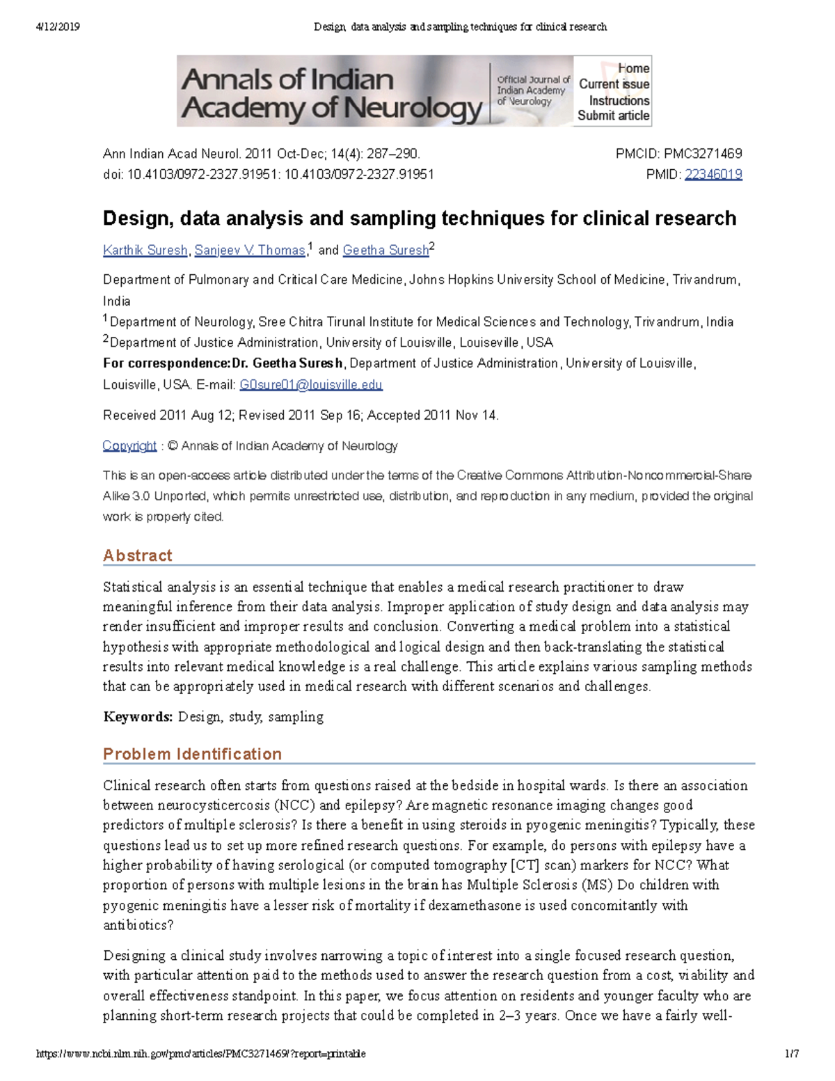 Design, data analysis and sampling techniques for clinical research ...