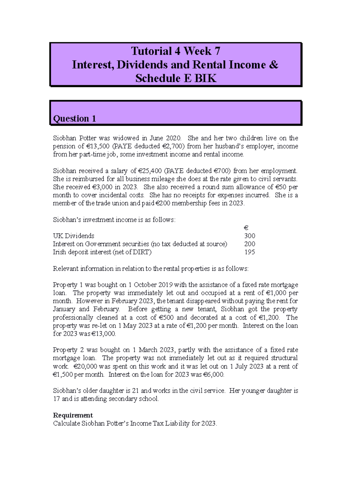 Tutorial 4 Week 7 - Investment income comps - Tutorial 4 Week 7 ...