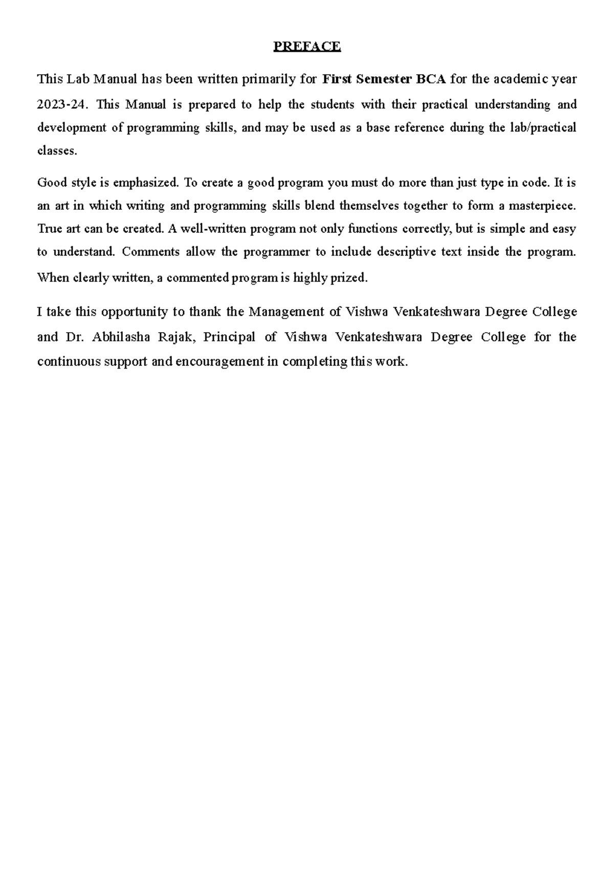 History OF C The milestones in C - PREFACE This Lab Manual has been written primarily for First ...