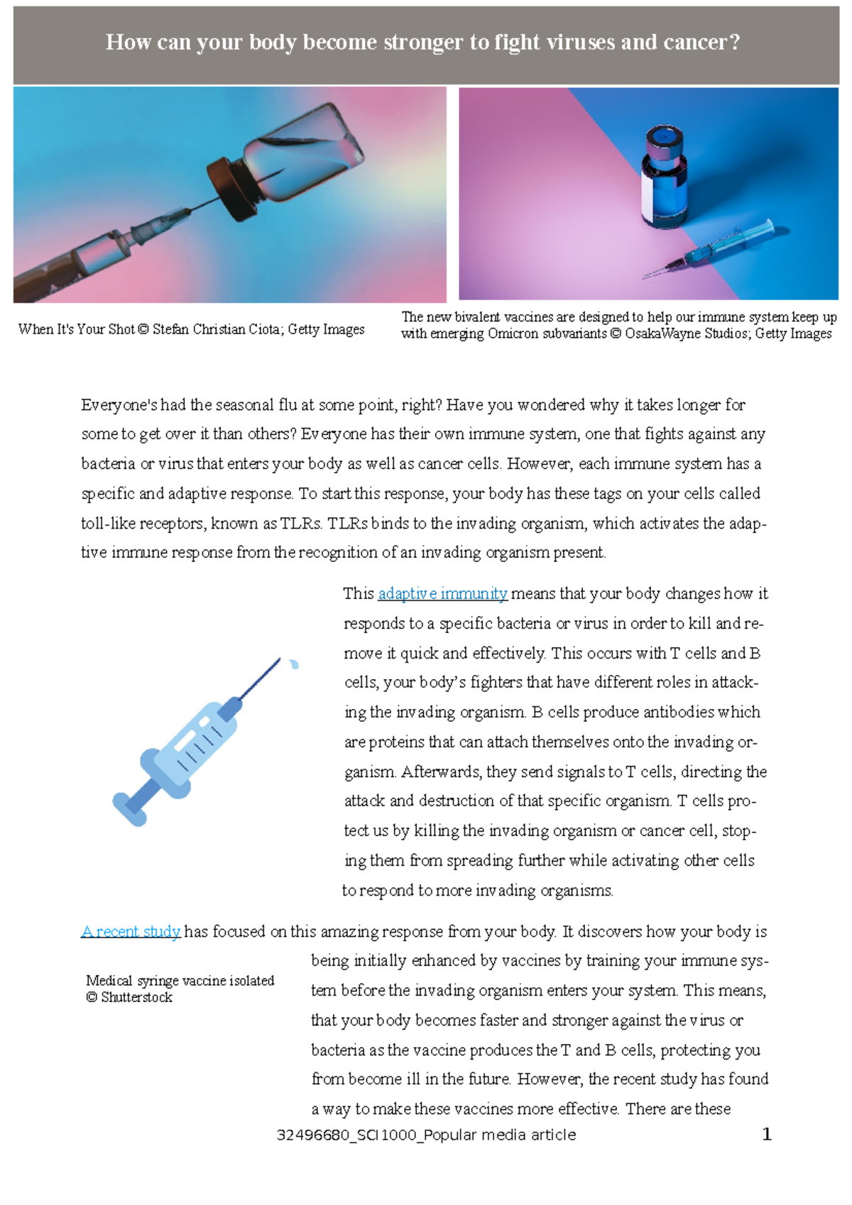 SCI1000 Popular media article word - Everyone's had the seasonal flu at ...