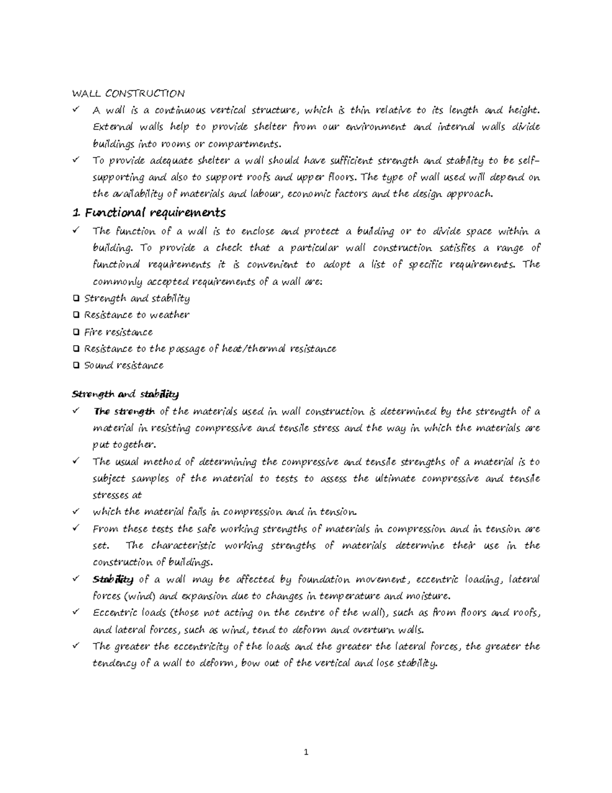 WALL Construction notes - WALL CONSTRUCTION A wall is a continuous ...