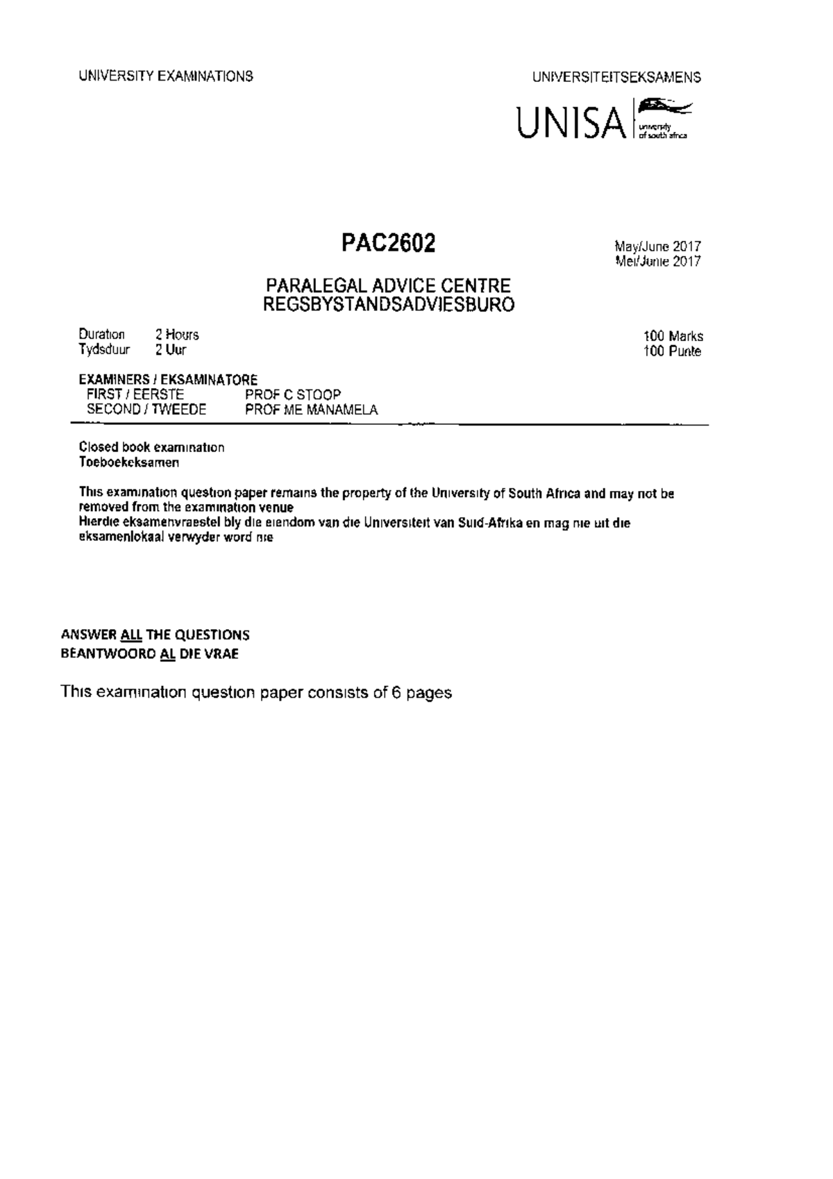 PAC2602 2017 6 E 1 - EXAM PAPER - PAC2602 - Studocu
