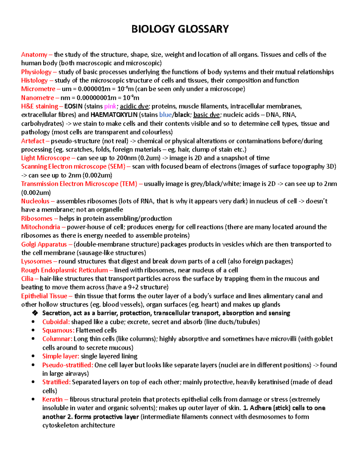 Biology Glossary - BIOLOGY GLOSSARY Anatomy the study of the structure ...