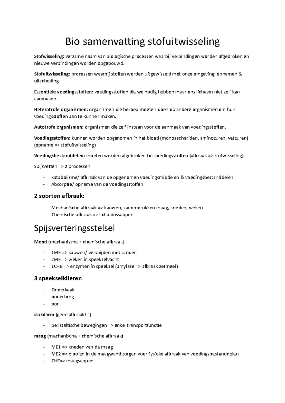Bio samenvatting stofuitwisseling - Bio samenvatting stofuitwisseling ...