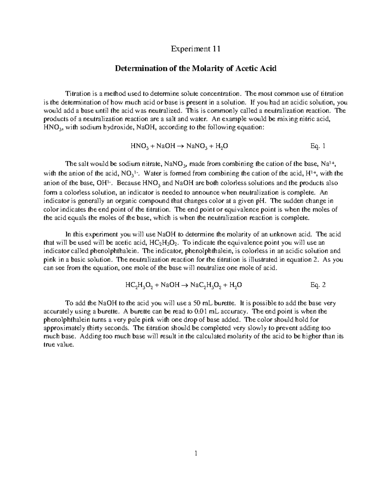 Experiment 11-Determination of the Molarity of Acetic Acid-full ...