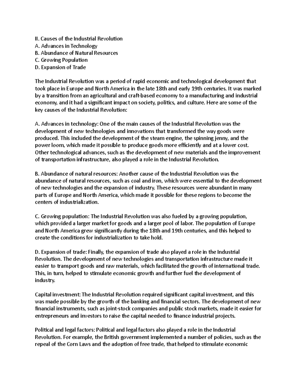 Industrial Revolution; Causes and Advances - II. Causes of the ...