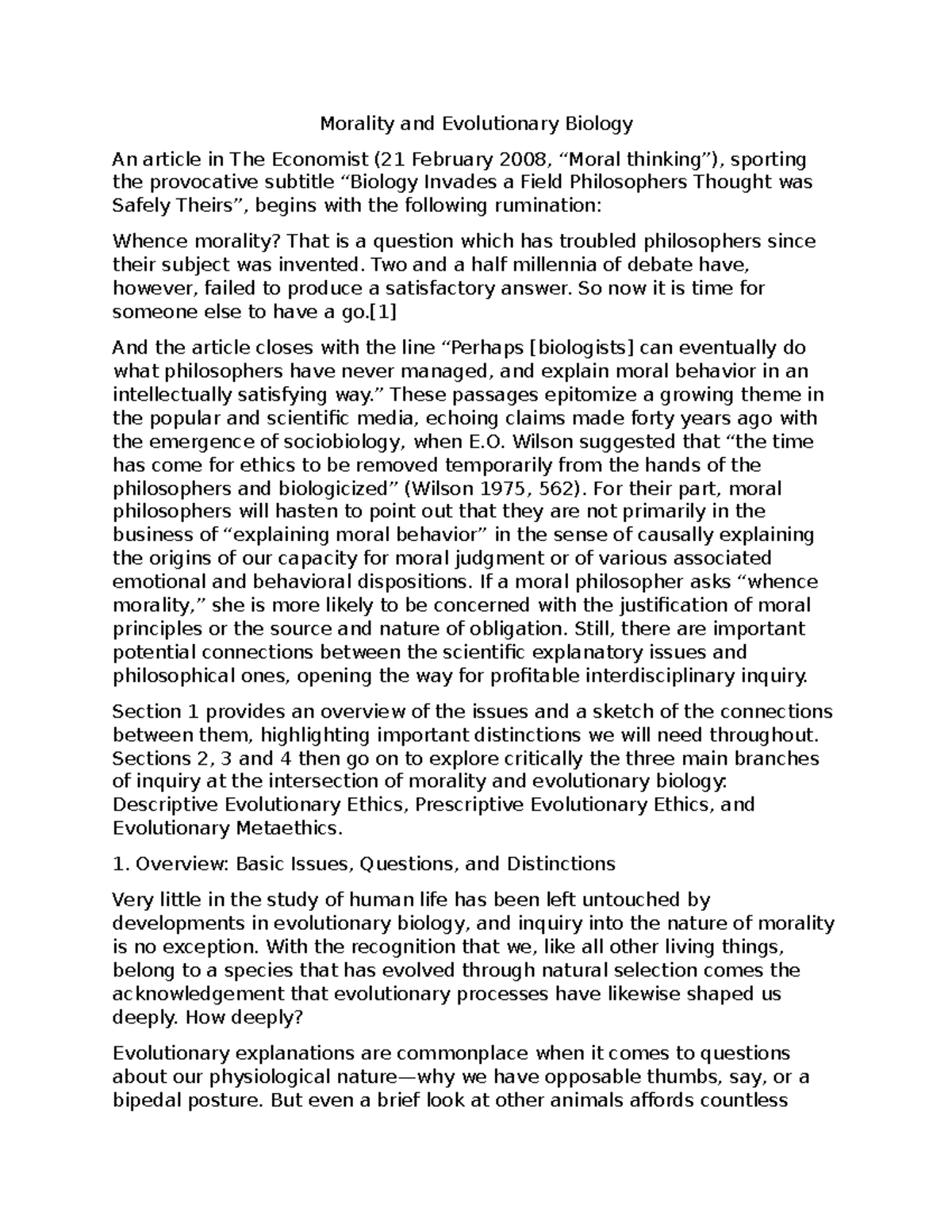 Morality and Evolutionary Biology - Philosophy - DHVSU - Studocu