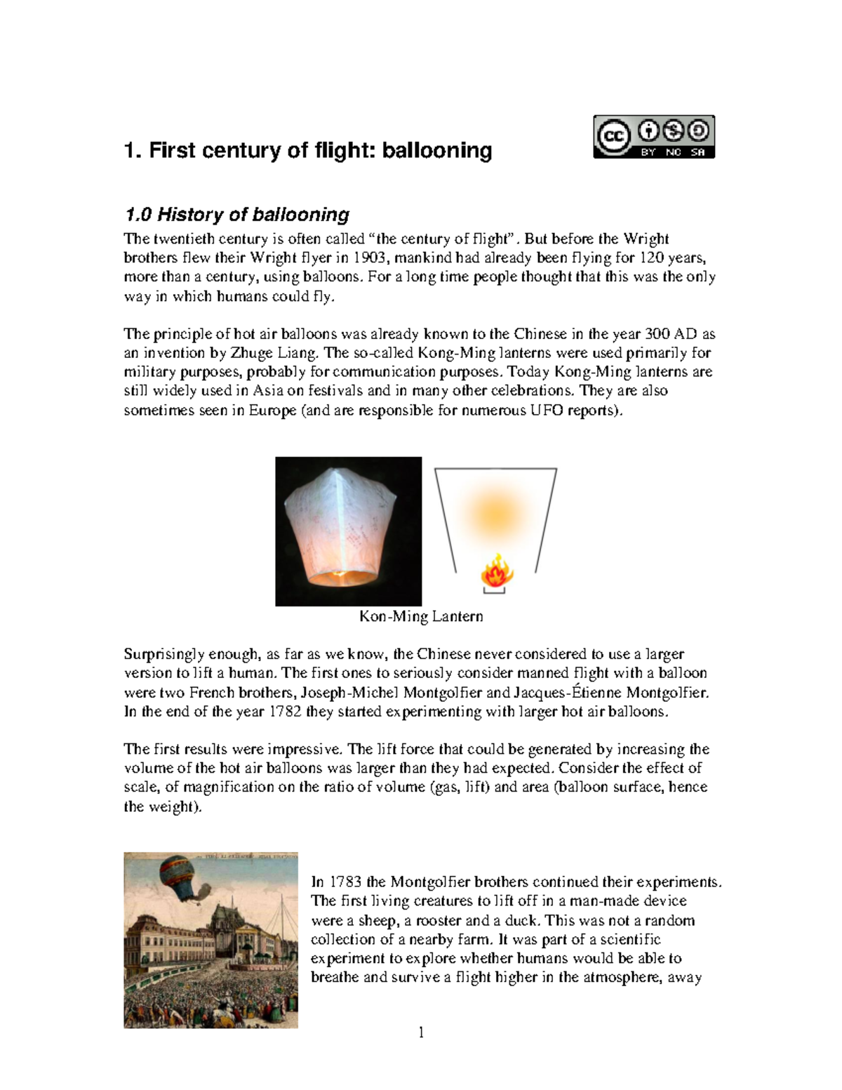 Physics of hot air balloons - 1. First century of flight: ballooning 1 ...