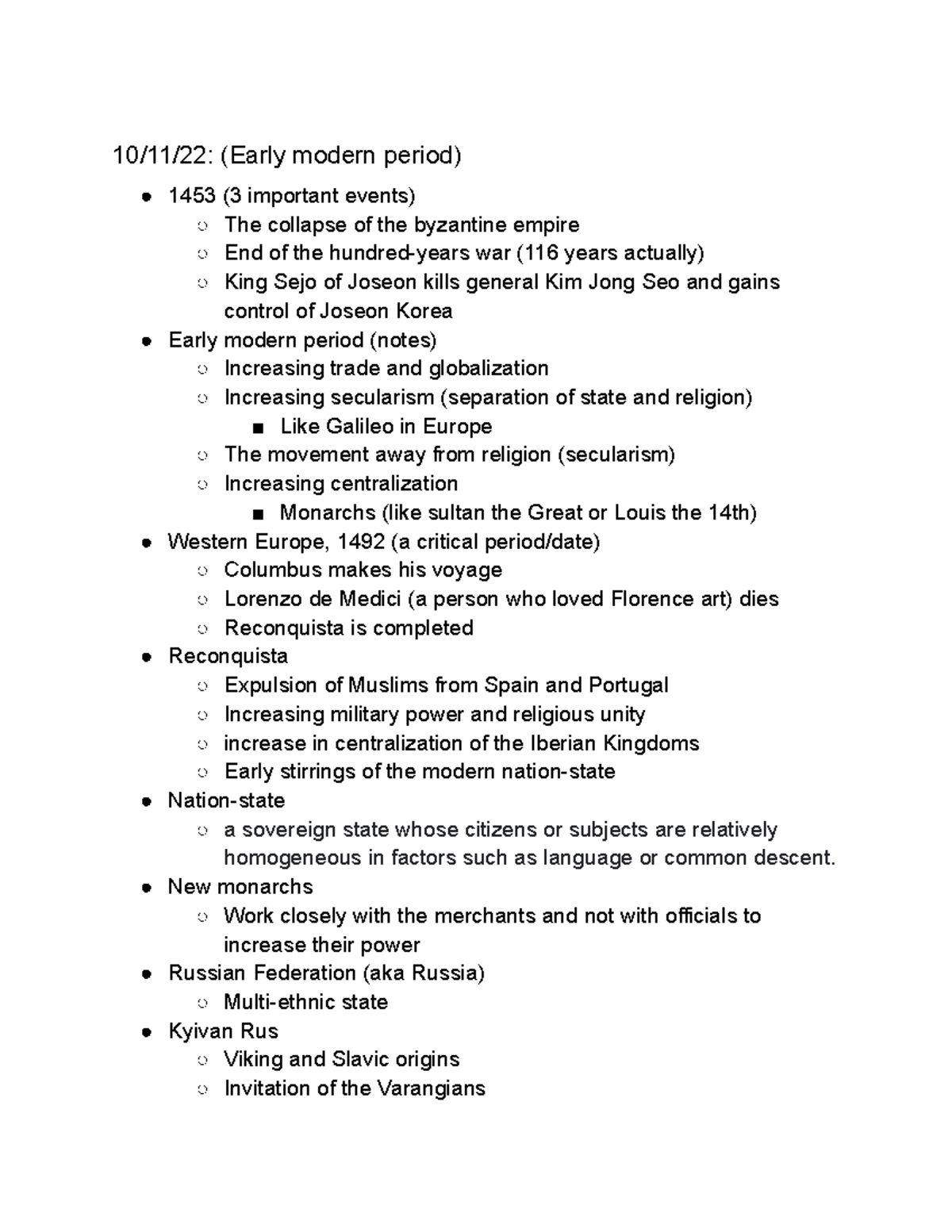 Ap world notes - 10/11/22: (Early modern period) 1453 (3 important ...