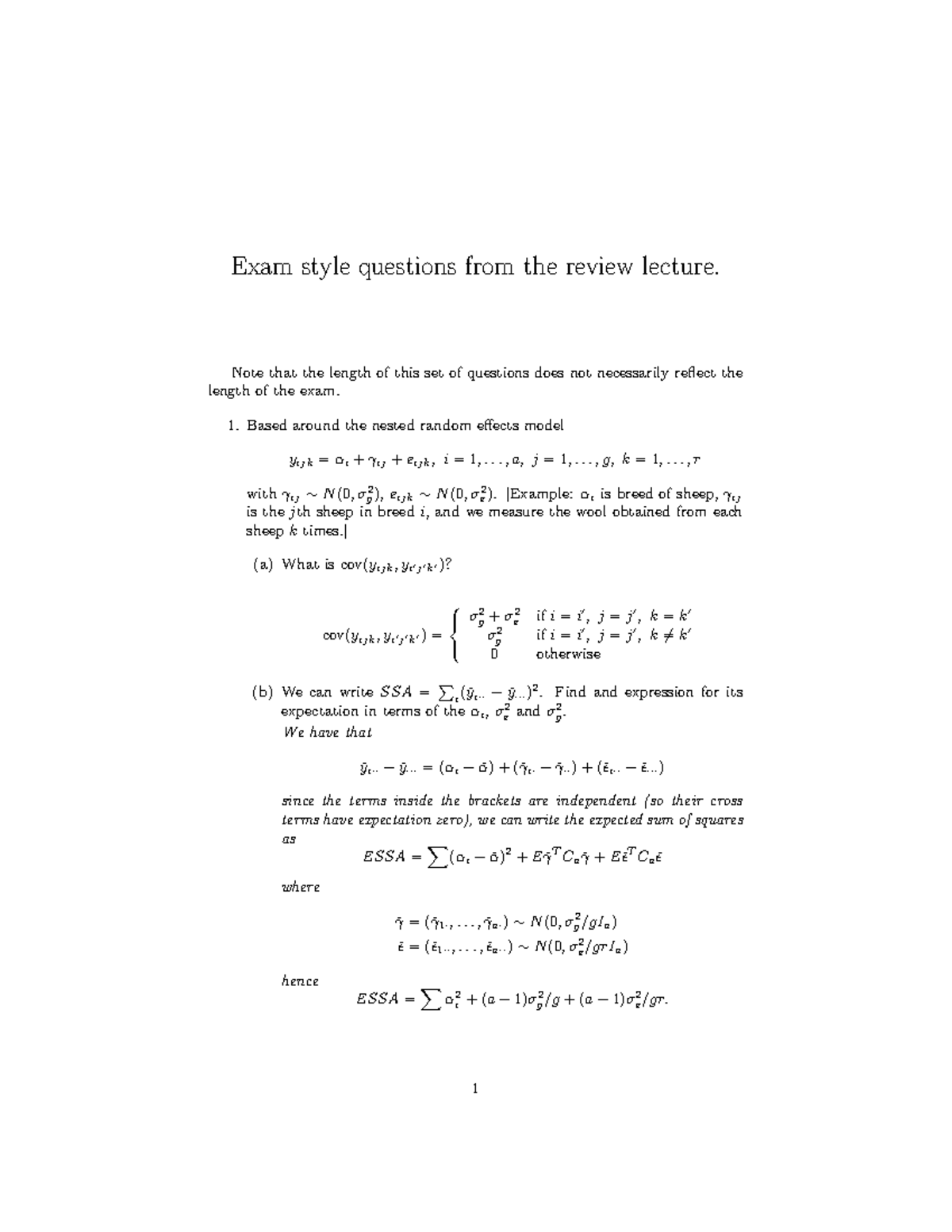 Review Questions Solns Exam Style Questions From The Review Lecture
