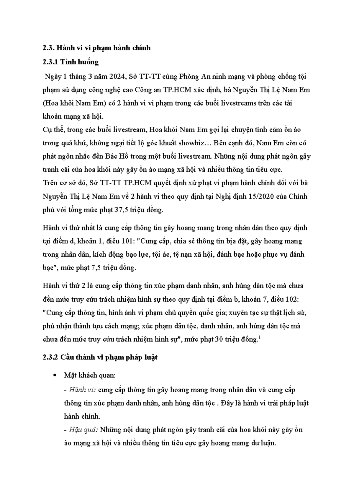 Hành chính và kỉ luật - hanh - Hành vi vi phạm hành chính 2.3 Tình ...