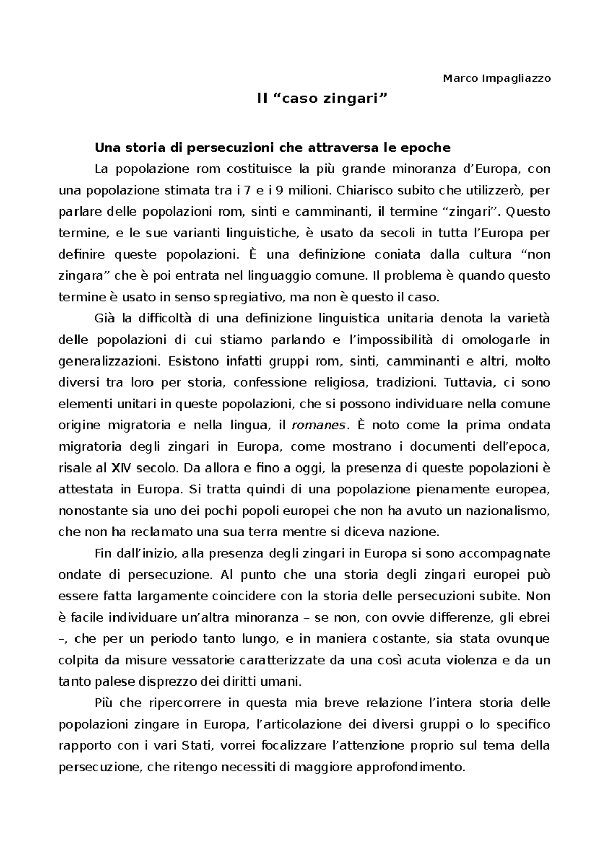 La persecuzione delle popolazioni rom - Marco Impagliazzo Il “caso ...