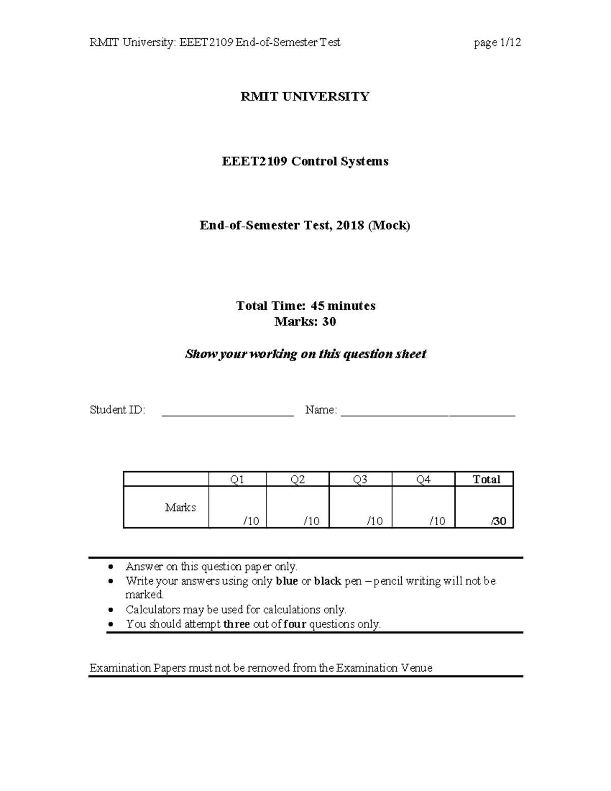 EEET2109 Mock EST 2018 - RMIT University: Test page RMIT UNIVERSITY ...