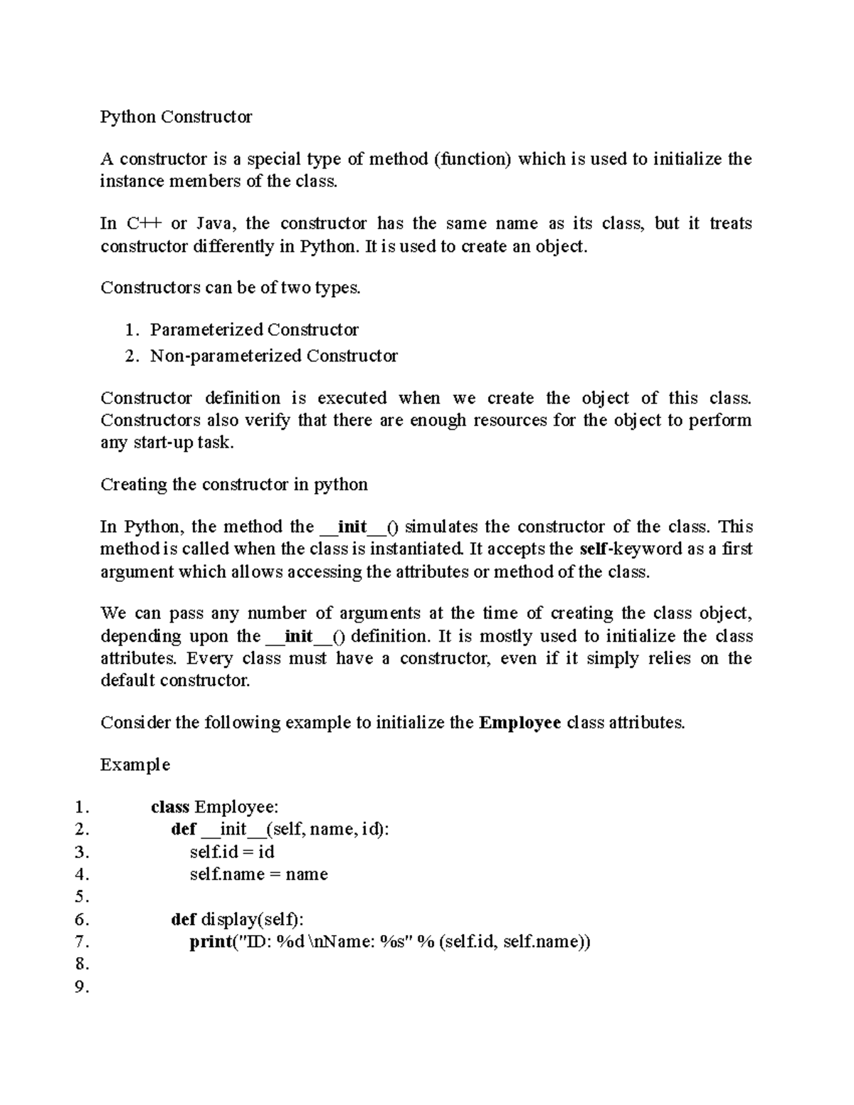 Oop Java Python Constructor A Constructor Is A Special Type Of