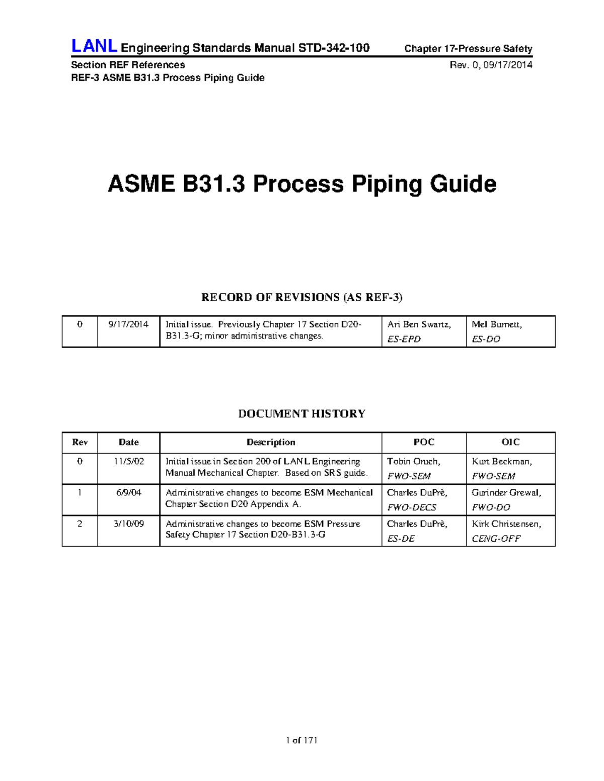 ASME 31,3 - LANL Engineering Standards Manual STD-342-100 Chapter 17 ...